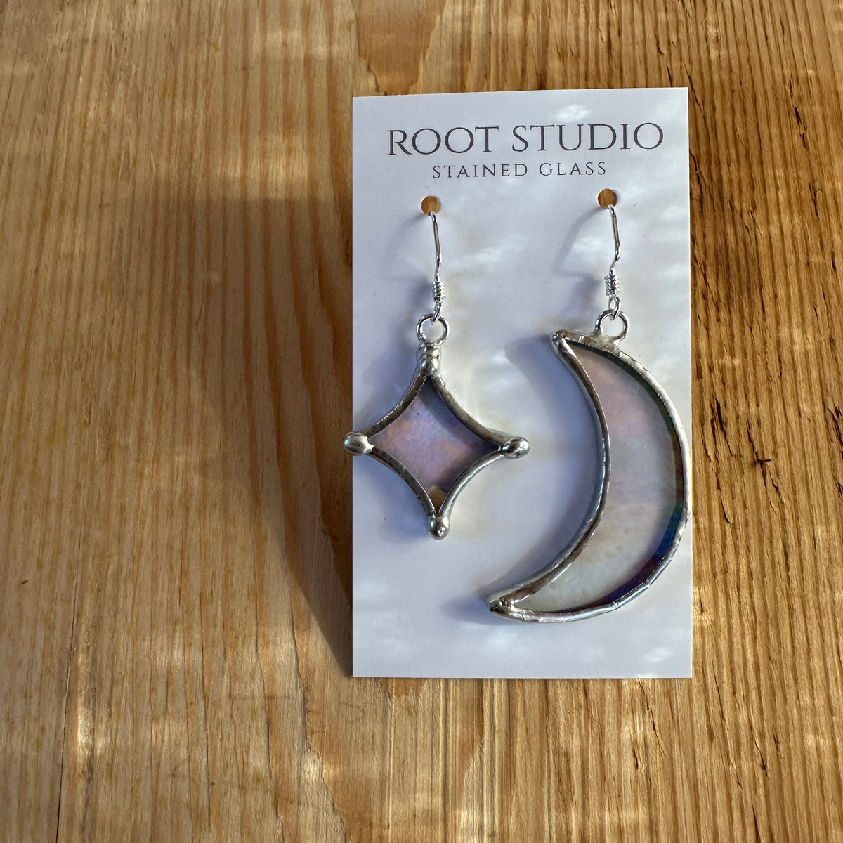 Star and Crescent Moon Stained Glass Earrings - iridescent /iridescent ...