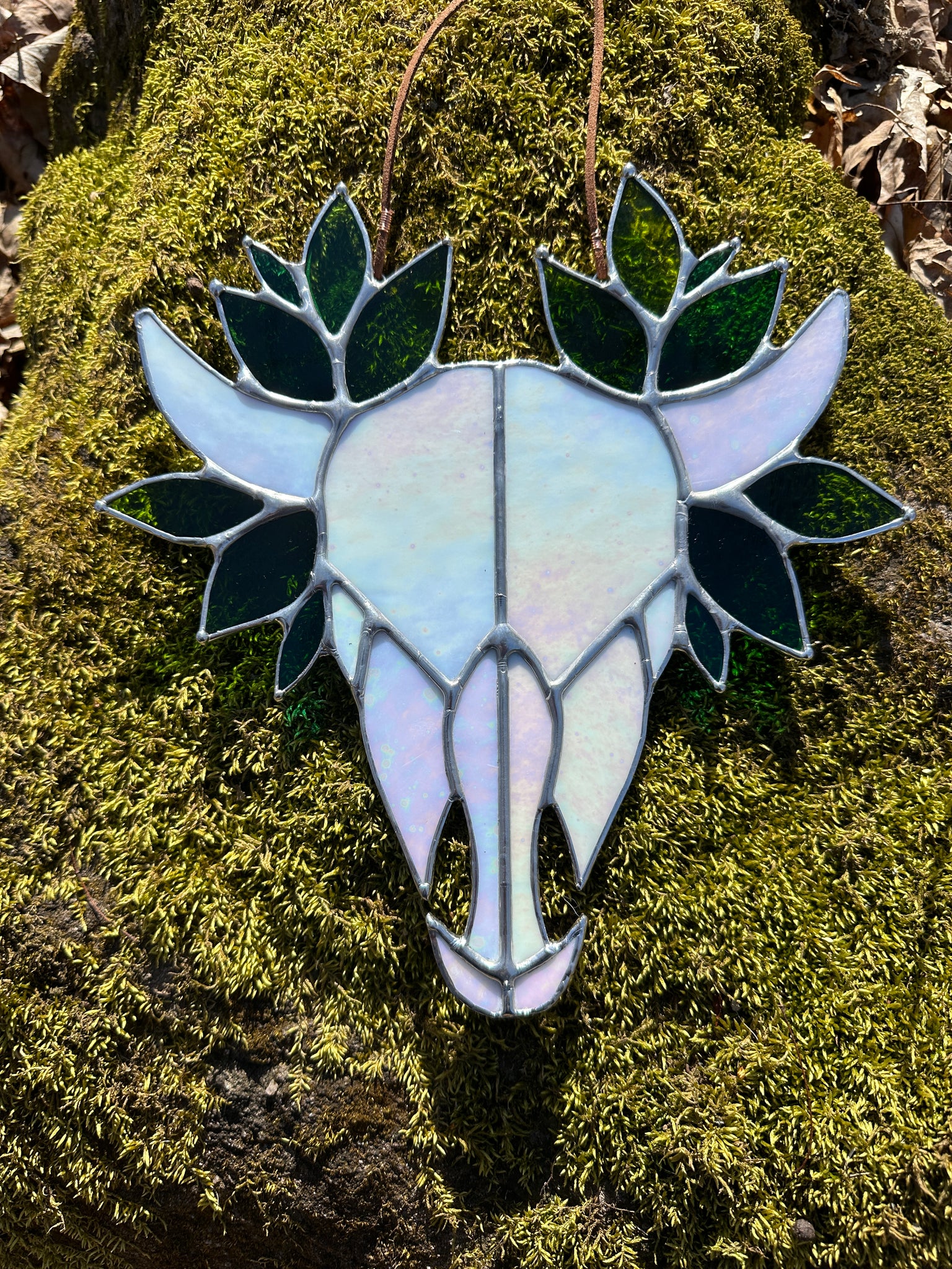 Stained Glass Cow Skull with Leaves – Root Studio